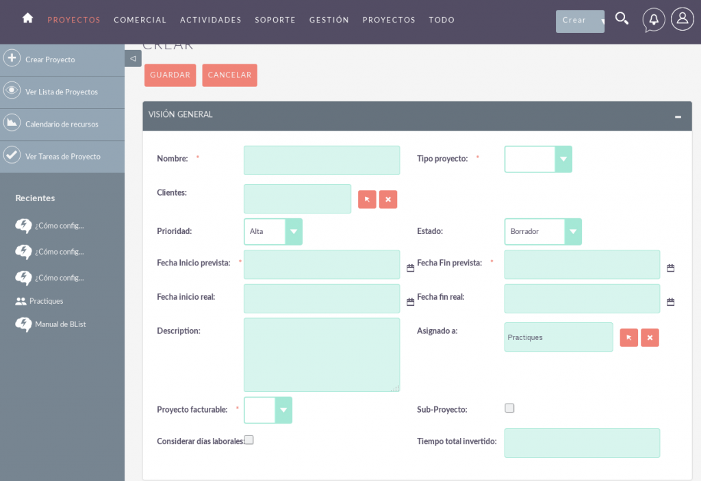 Manual SuiteCRM – Módulos centrales – Proyectos – bTactic Open Source&Cloud Solutions