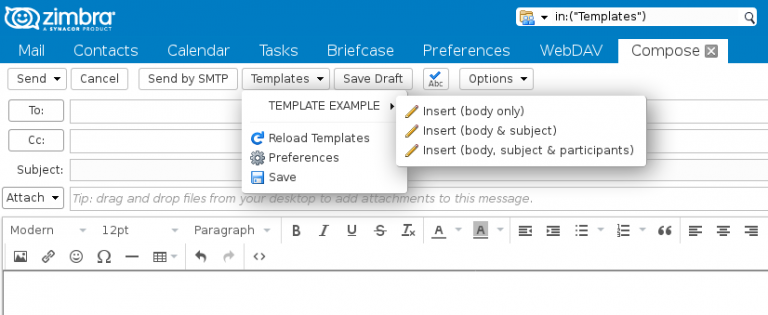 How to use the Zimbra template system? – bTactic Open Source&Cloud Solutions