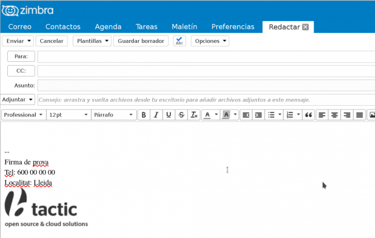 ¿Cómo configurar firmas en Zimbra? – bTactic Open Source&Cloud Solutions